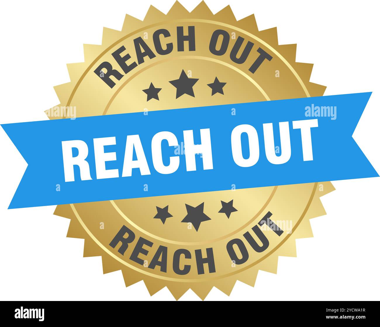 reach out round blue and gold label isolated on transparent background ...