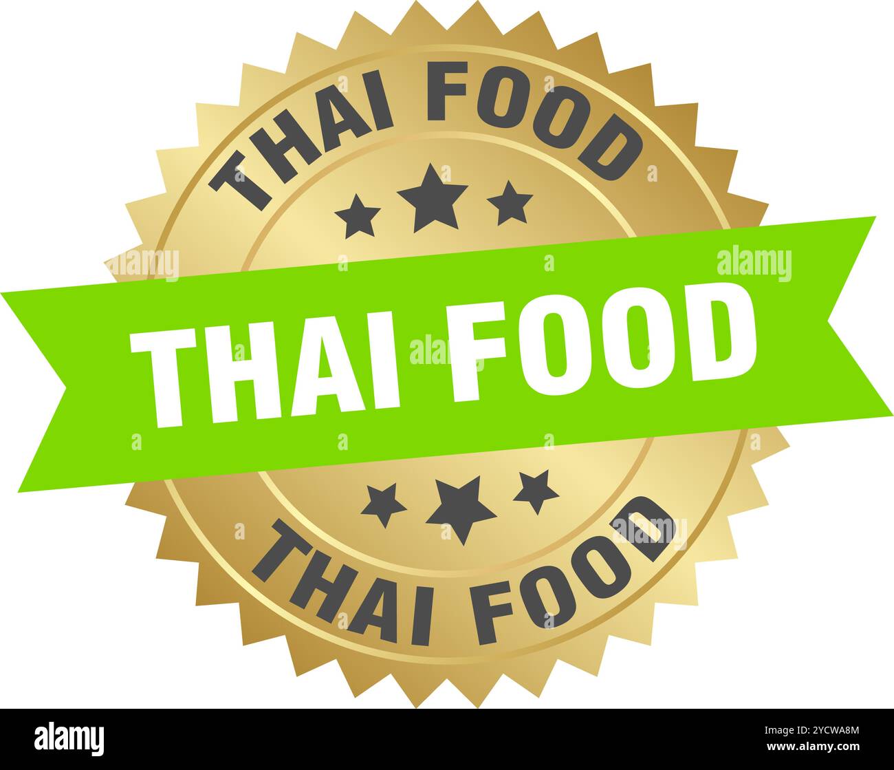 thai food round green and gold label isolated on transparent background ...