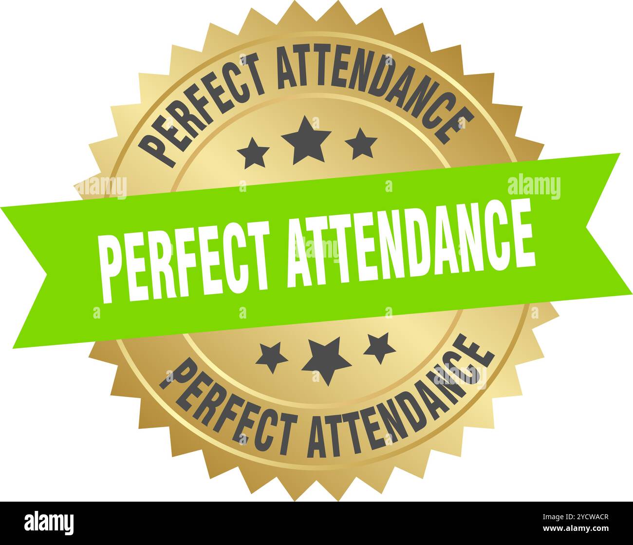 perfect attendance round green and gold label isolated on transparent ...