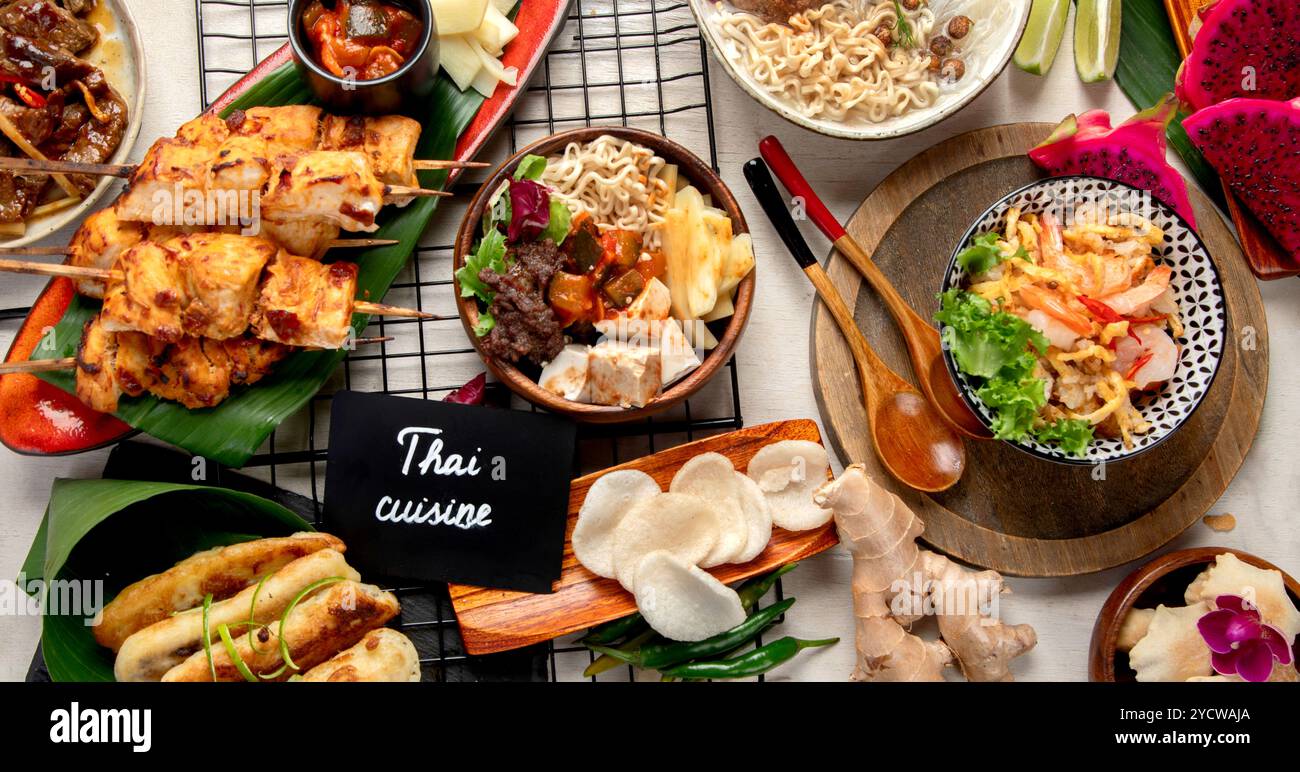 Assorted indonesian food set- nasi goreng, Rendang Pork, satay, bakso ...