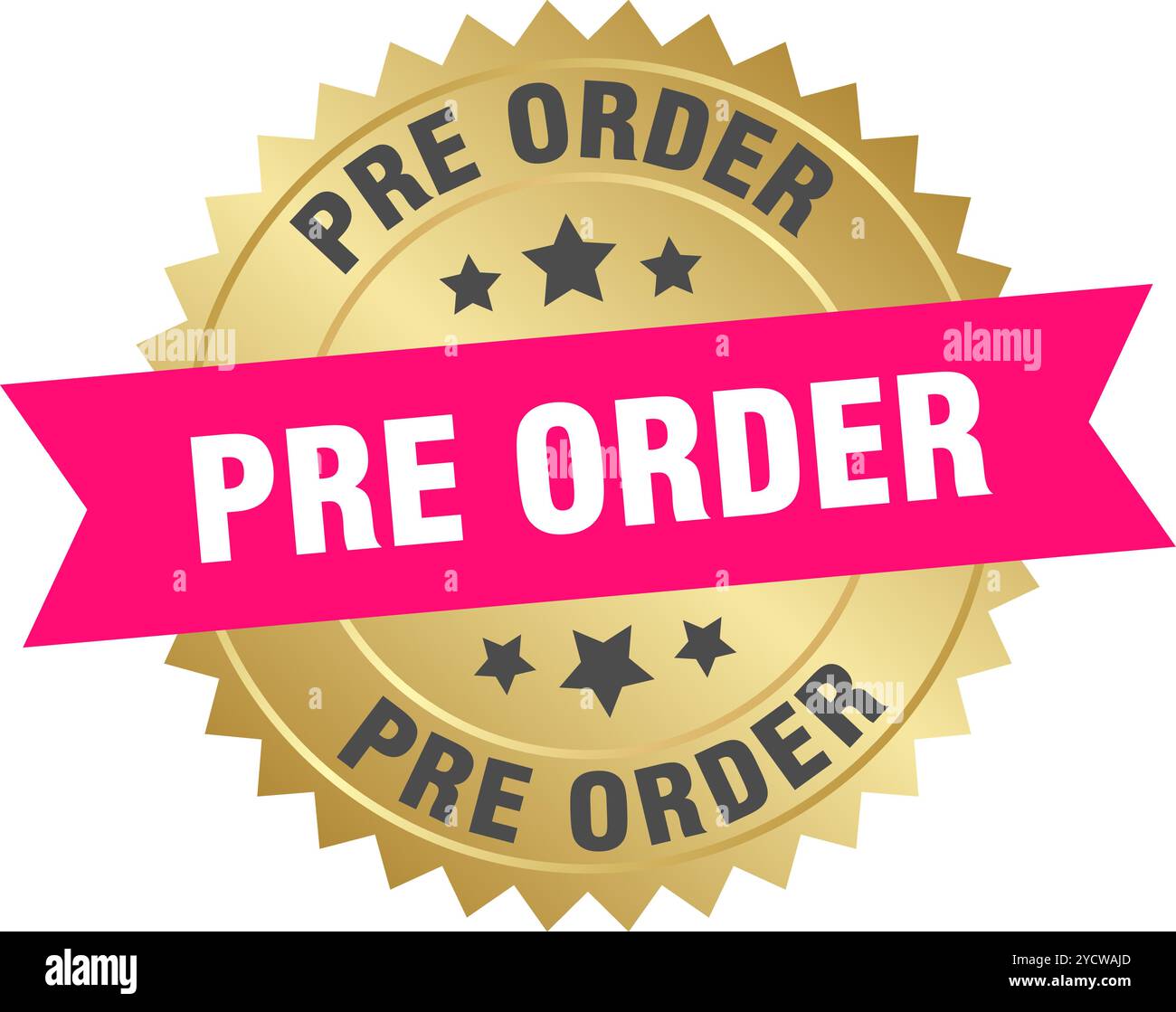 pre order round pink and gold label isolated on transparent background ...