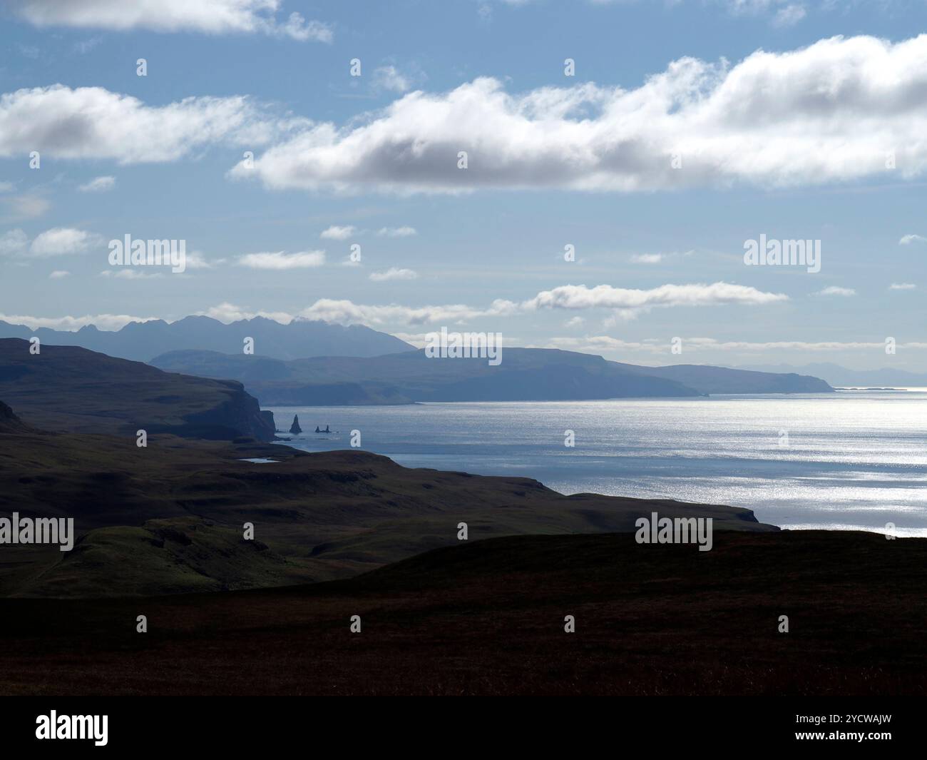 View SE from The Hoe, Duirinish, Skye towards Macleod's Maidens and The ...