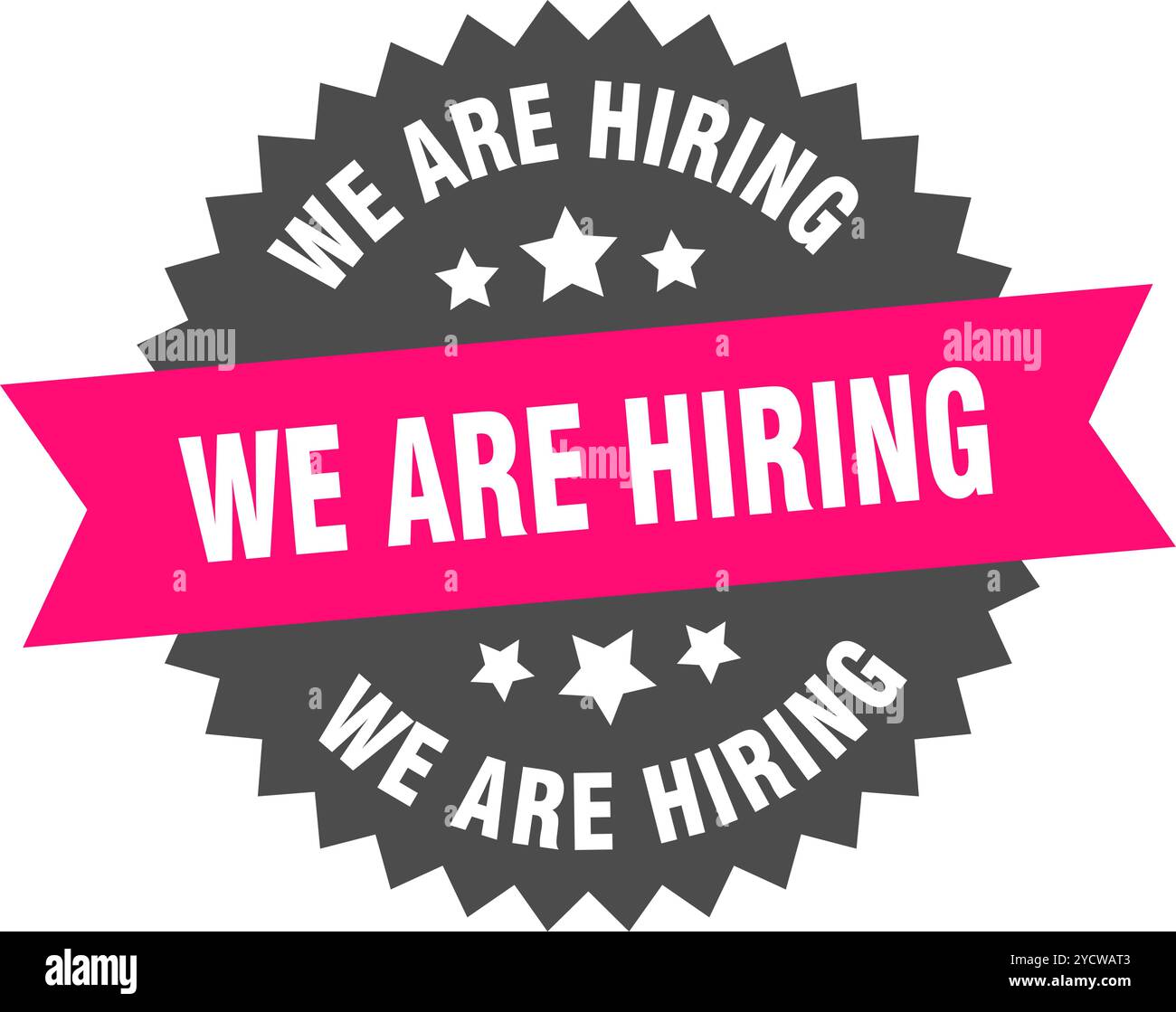 we are hiring round pink label isolated on transparent background. we ...