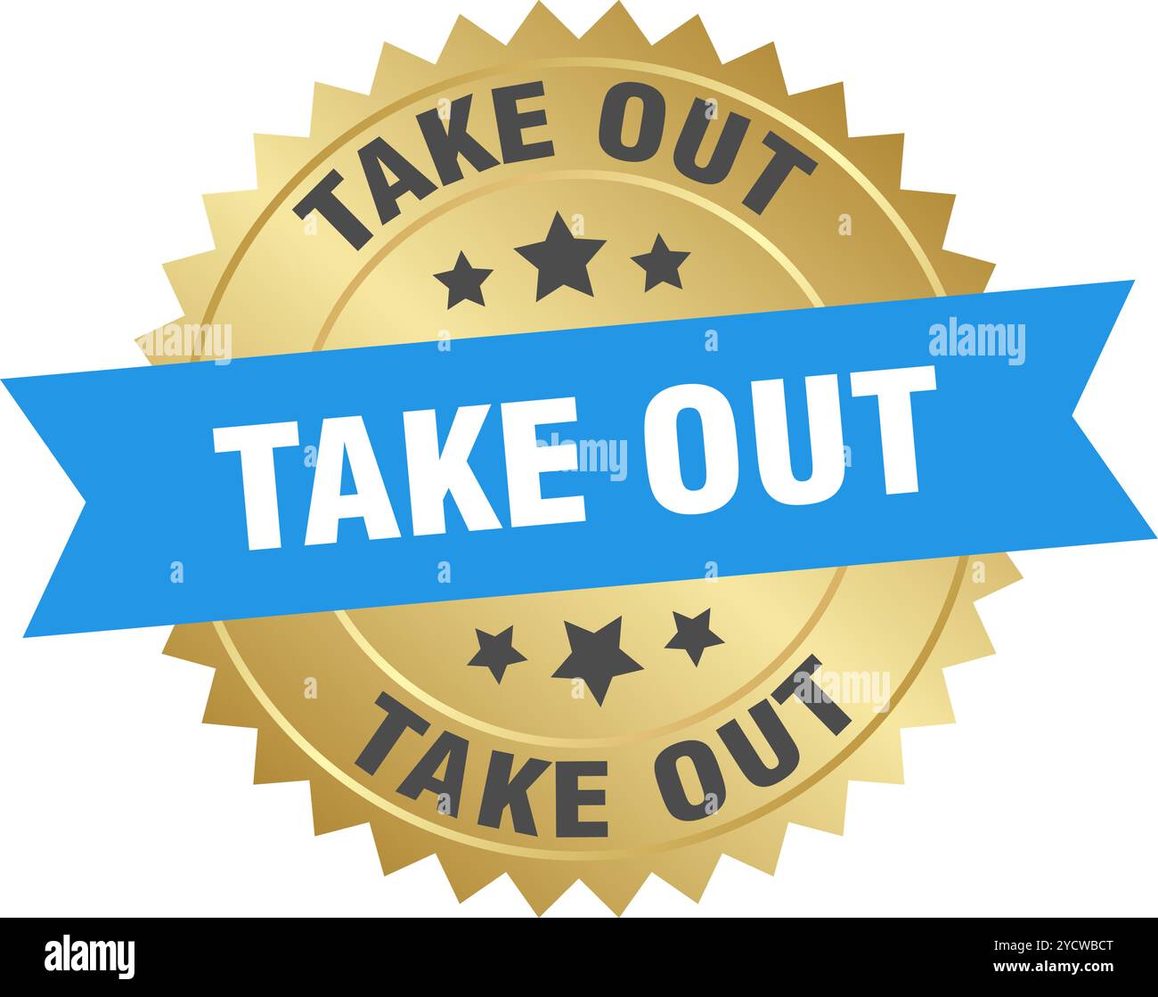 take out round blue and gold label isolated on transparent background ...