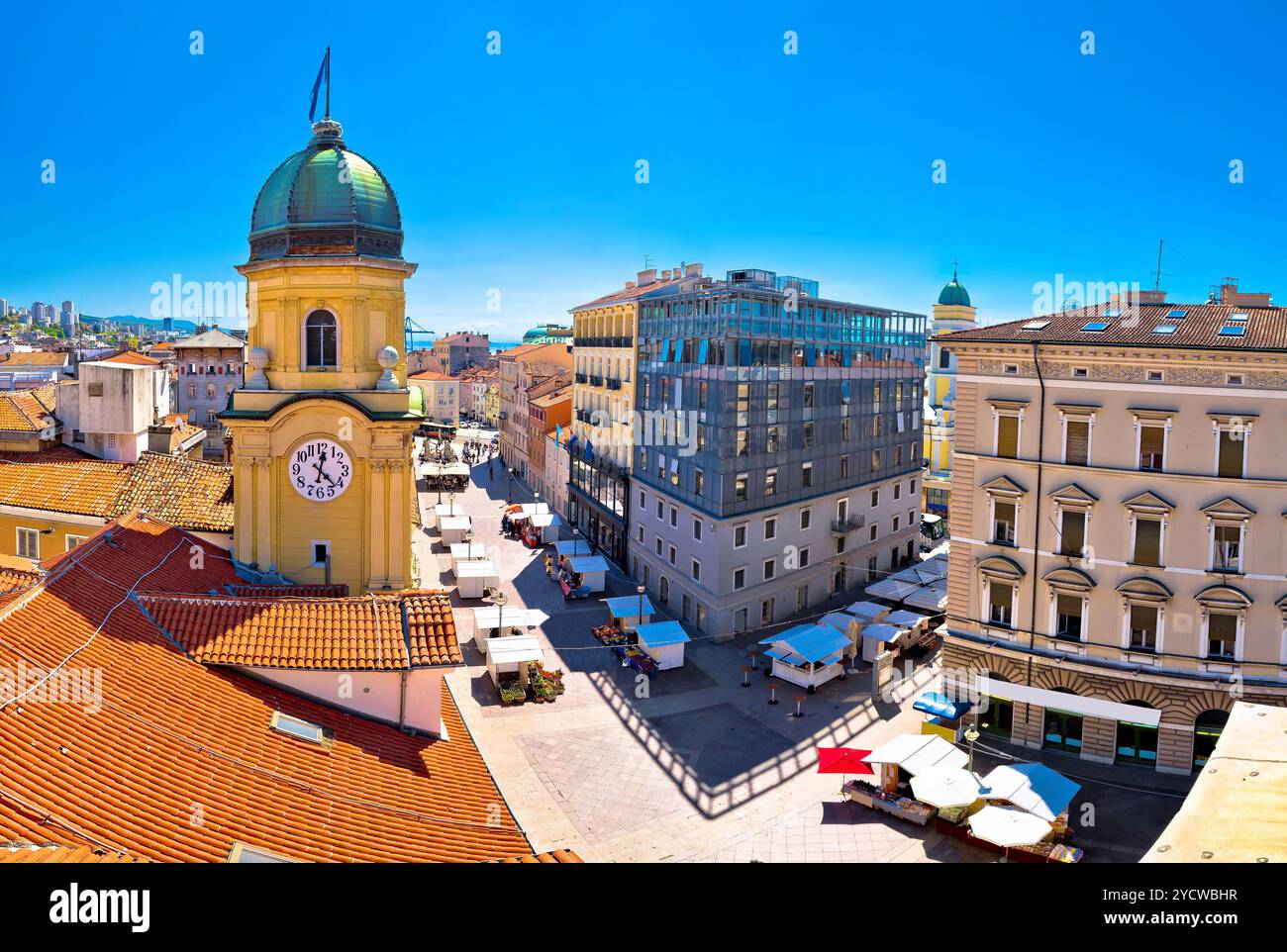City of Rijeka clock tower and central square panorama Stock Photo - Alamy