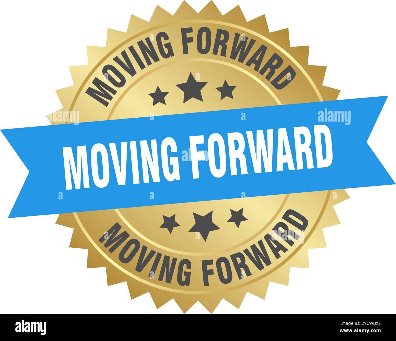 moving forward round blue and gold label isolated on transparent ...