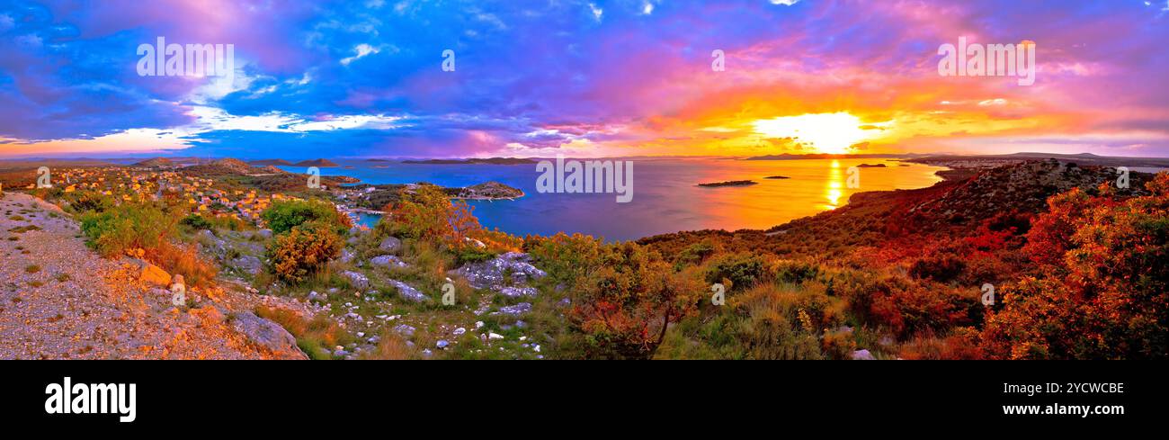 Amazing colorful sunset panorama of Pakostane archipelago Stock Photo ...