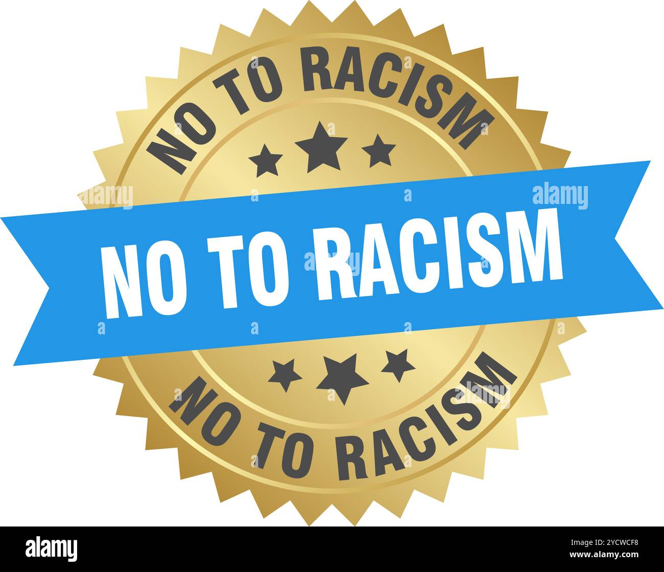 no to racism round blue and gold label isolated on transparent ...