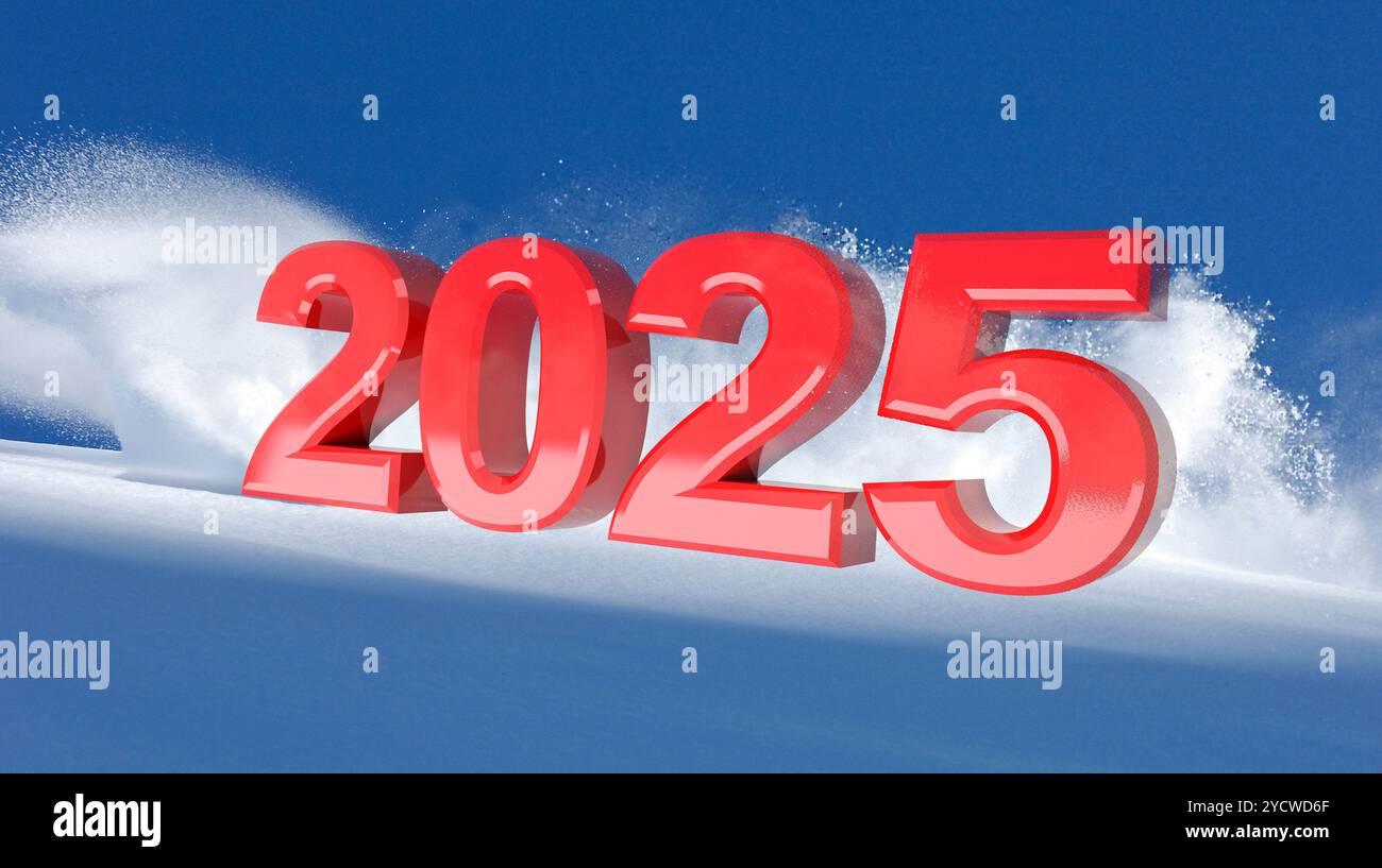 New Year red 2025 on a winter snow background, 3D illustration Stock ...