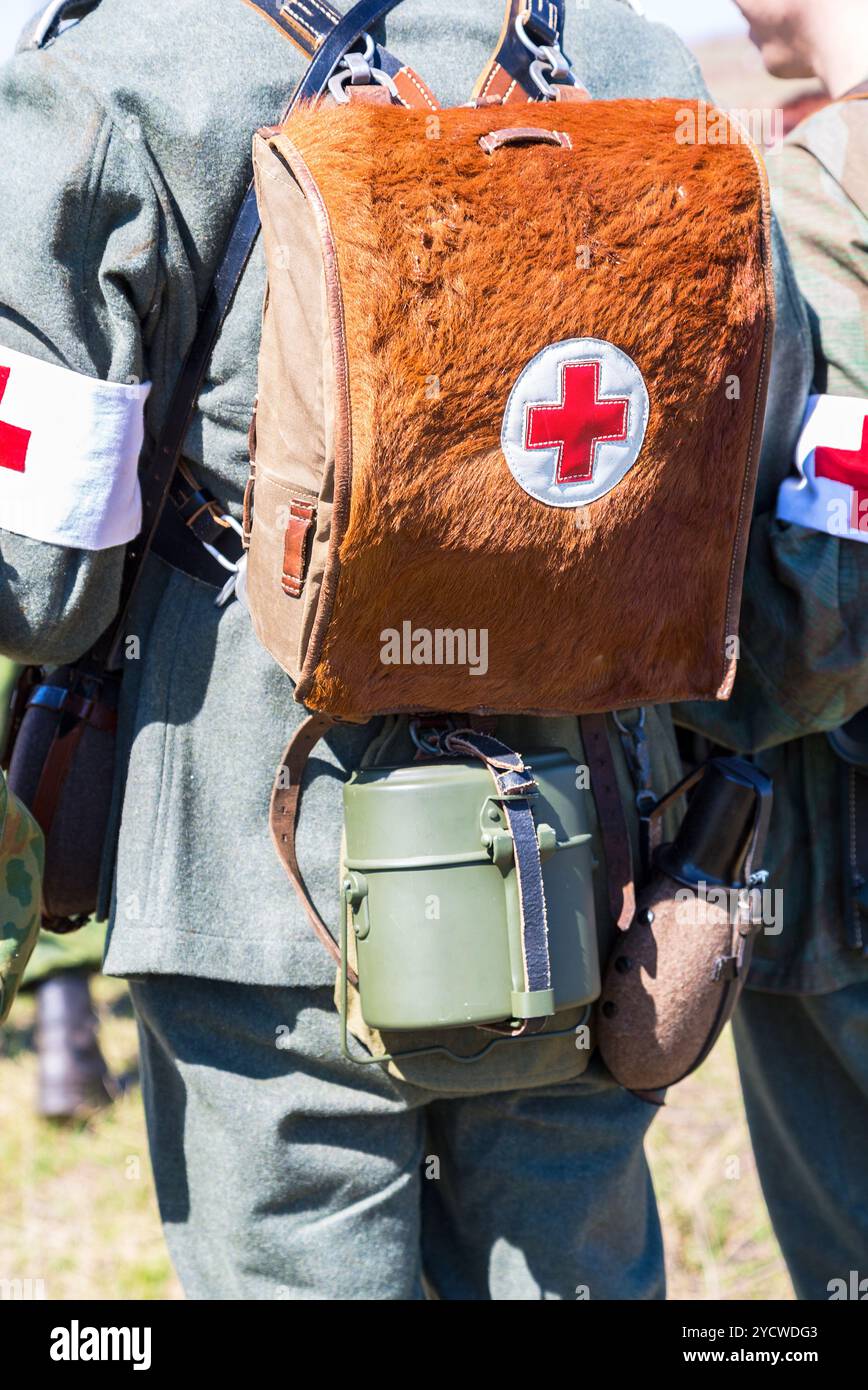German military paramedic equipment with a red cross brassard and ...