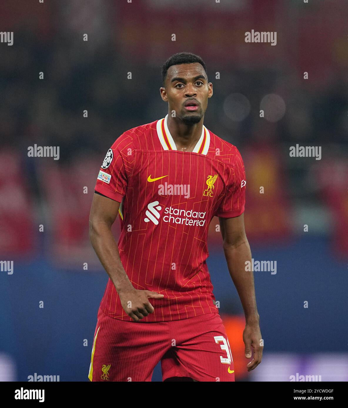 Leipzig, Germany. 23 October, 2024. Ryan Gravenberch of Liverpool looks ...