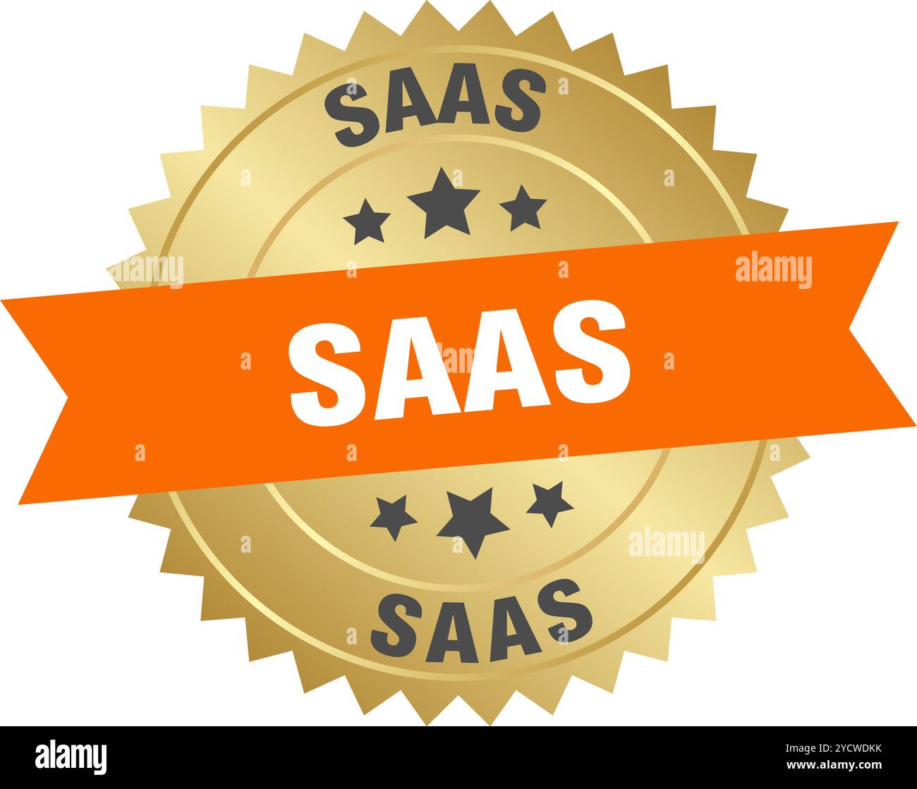 saas round orange and gold label isolated on transparent background ...