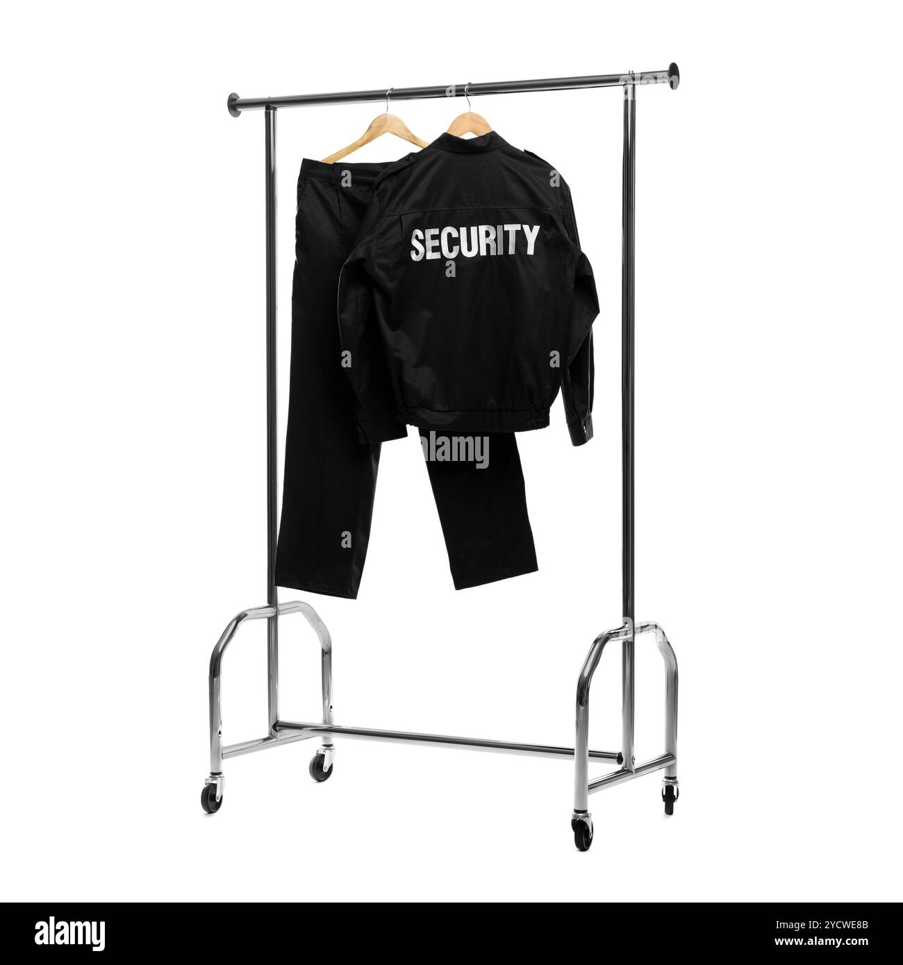 Security guard's uniform on clothing rack isolated on white Stock Photo ...