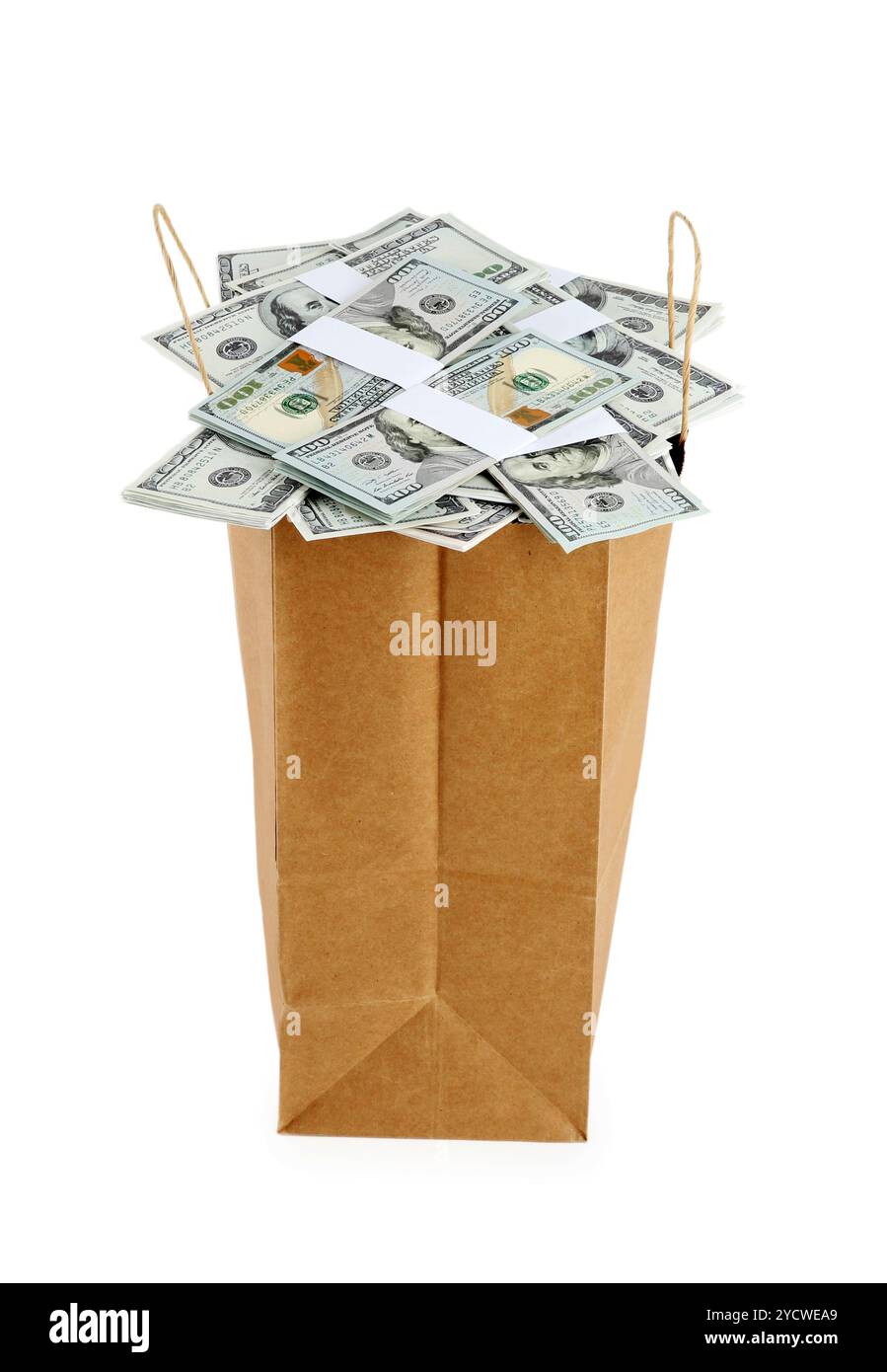 Dollar banknotes in paper bag isolated on white Stock Photo - Alamy