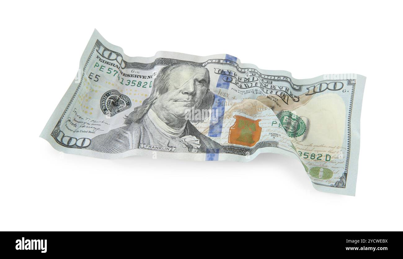 One crumpled dollar banknote isolated on white Stock Photo - Alamy