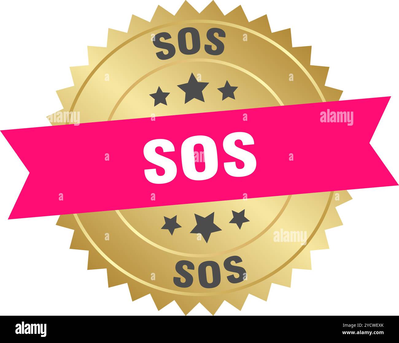 sos round pink and gold label isolated on transparent background. sos ...