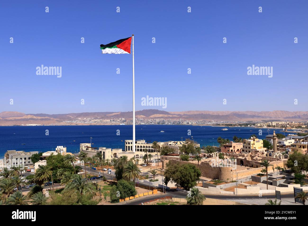 Aqaba in Jordan - May 17 2024: Flag of the Arab Revolt over Mamluk ...