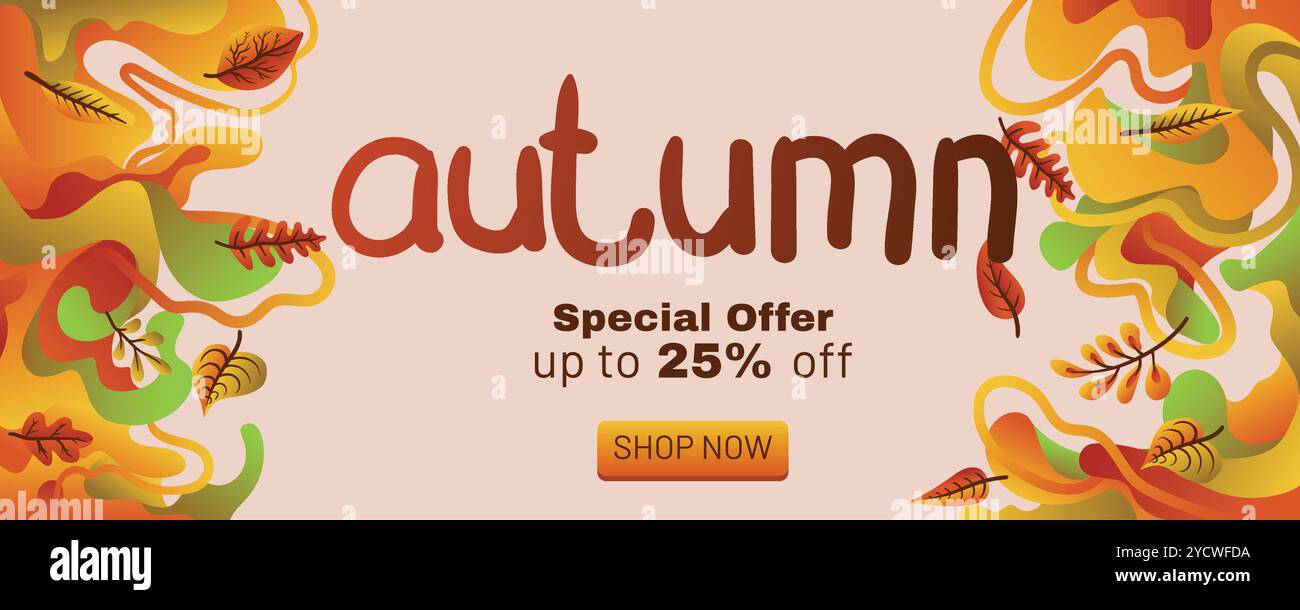 Abstract Autumn Special Offer Banner with Fluid Background and Leaves ...