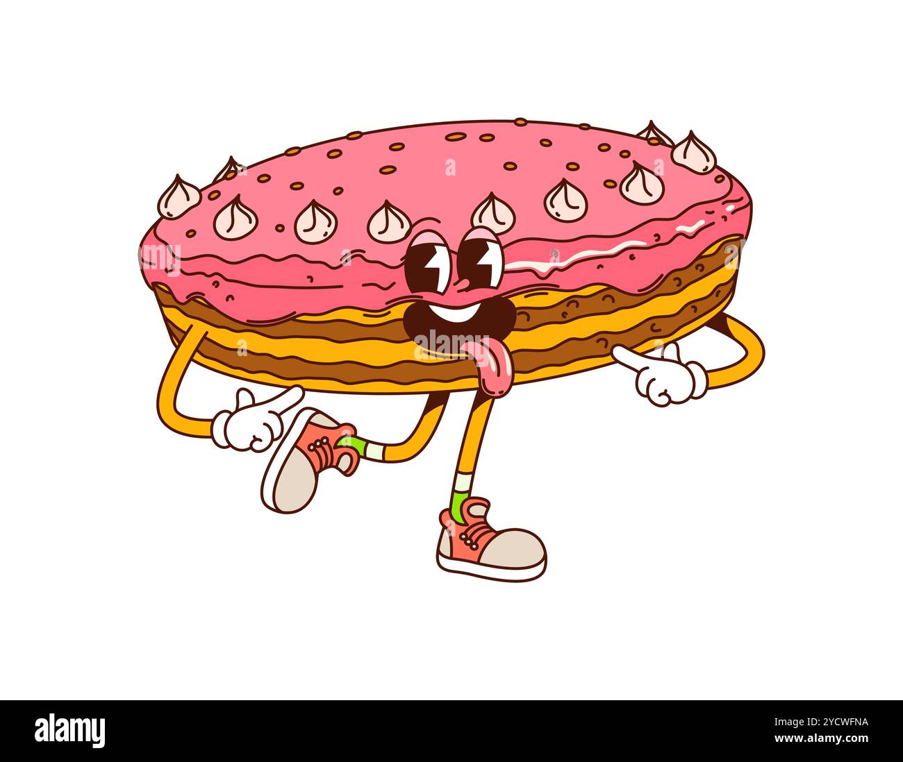 Funny groovy cake hippie dessert, sweet and candy character with pink ...