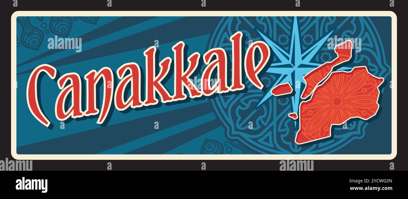 Canakkale province plate, Turkish metal plaque, vector banner of ...