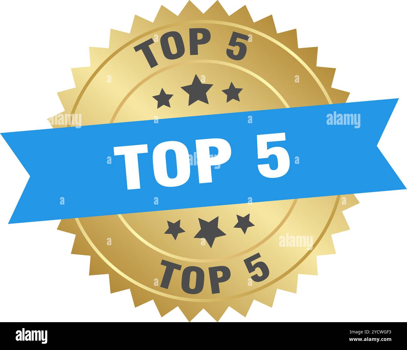 top 5 round blue and gold label isolated on transparent background. top ...