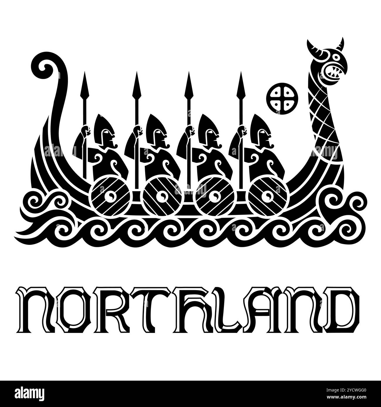 Design in Old Norse style. Ancient Celtic Scandinavian warriors with ...