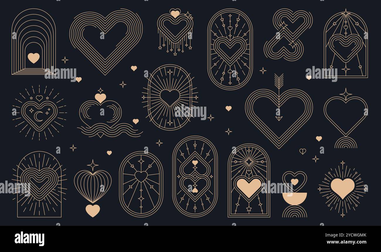 Golden boho Valentine celestial and mystic esoteric symbols of vector ...
