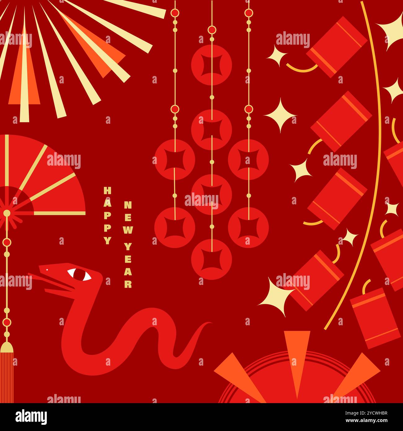 Illustration celebrating the Chinese New Year of the Snake, featuring a ...