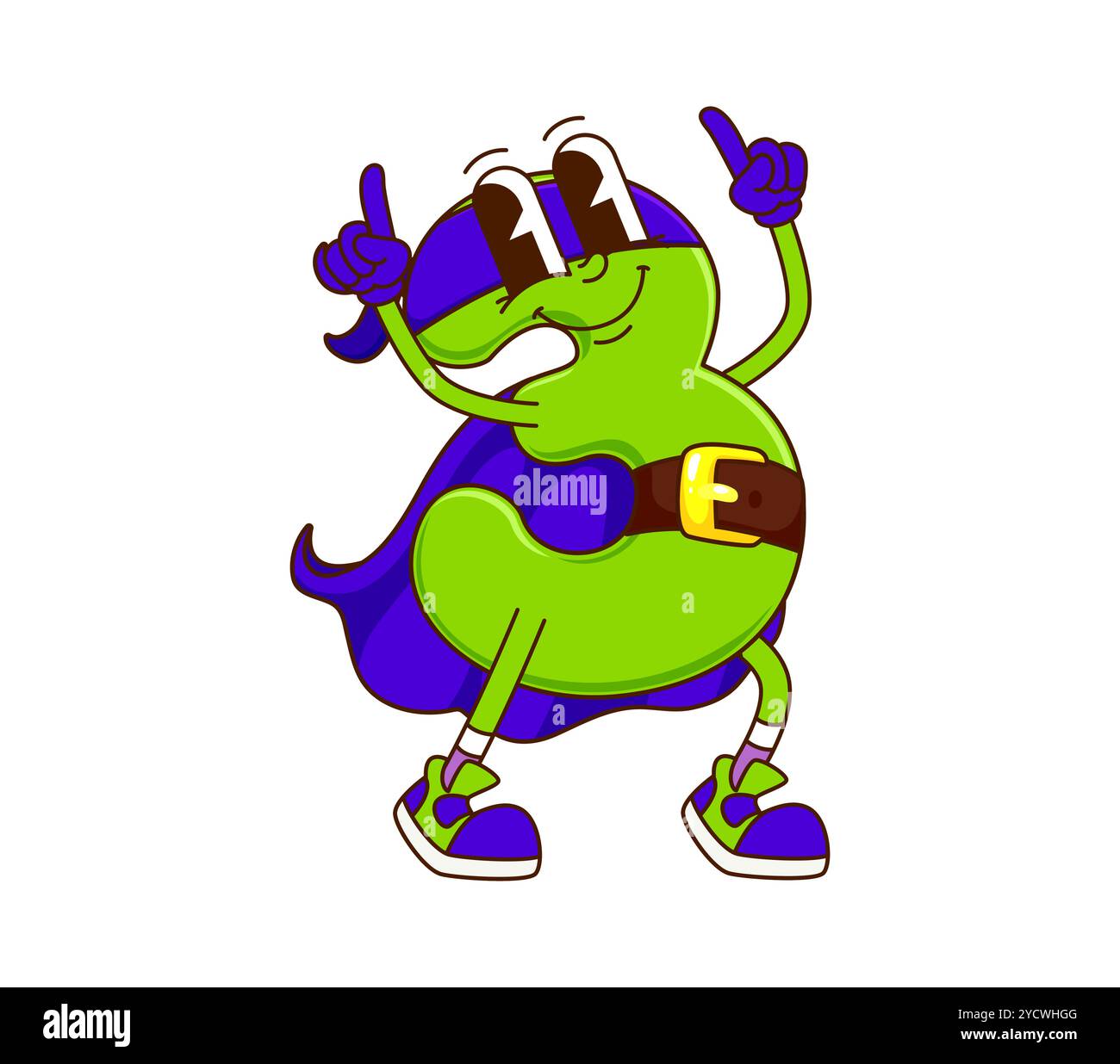 Cartoon groovy math number three superhero character with expressive ...