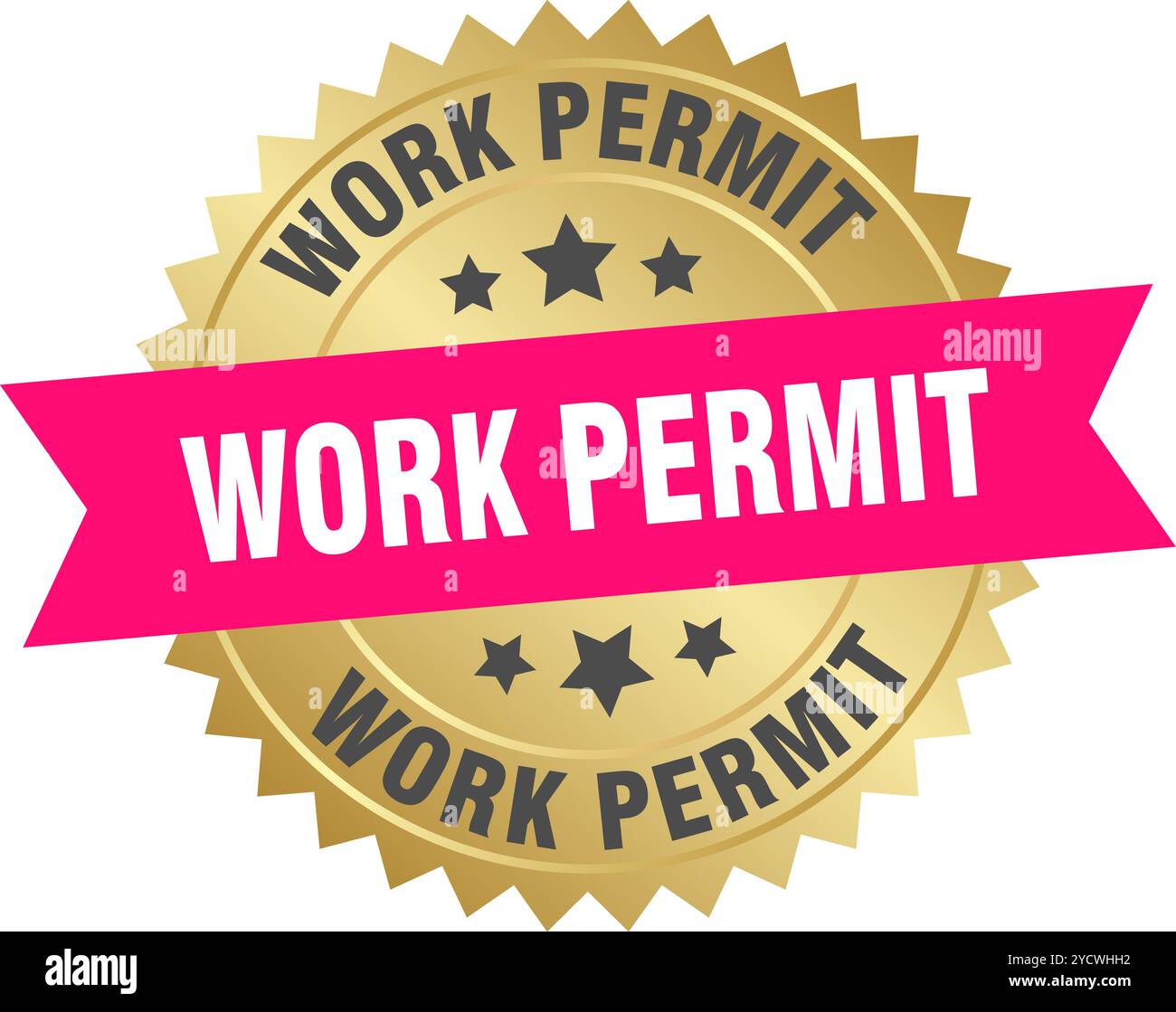 work permit round pink and gold label isolated on transparent ...