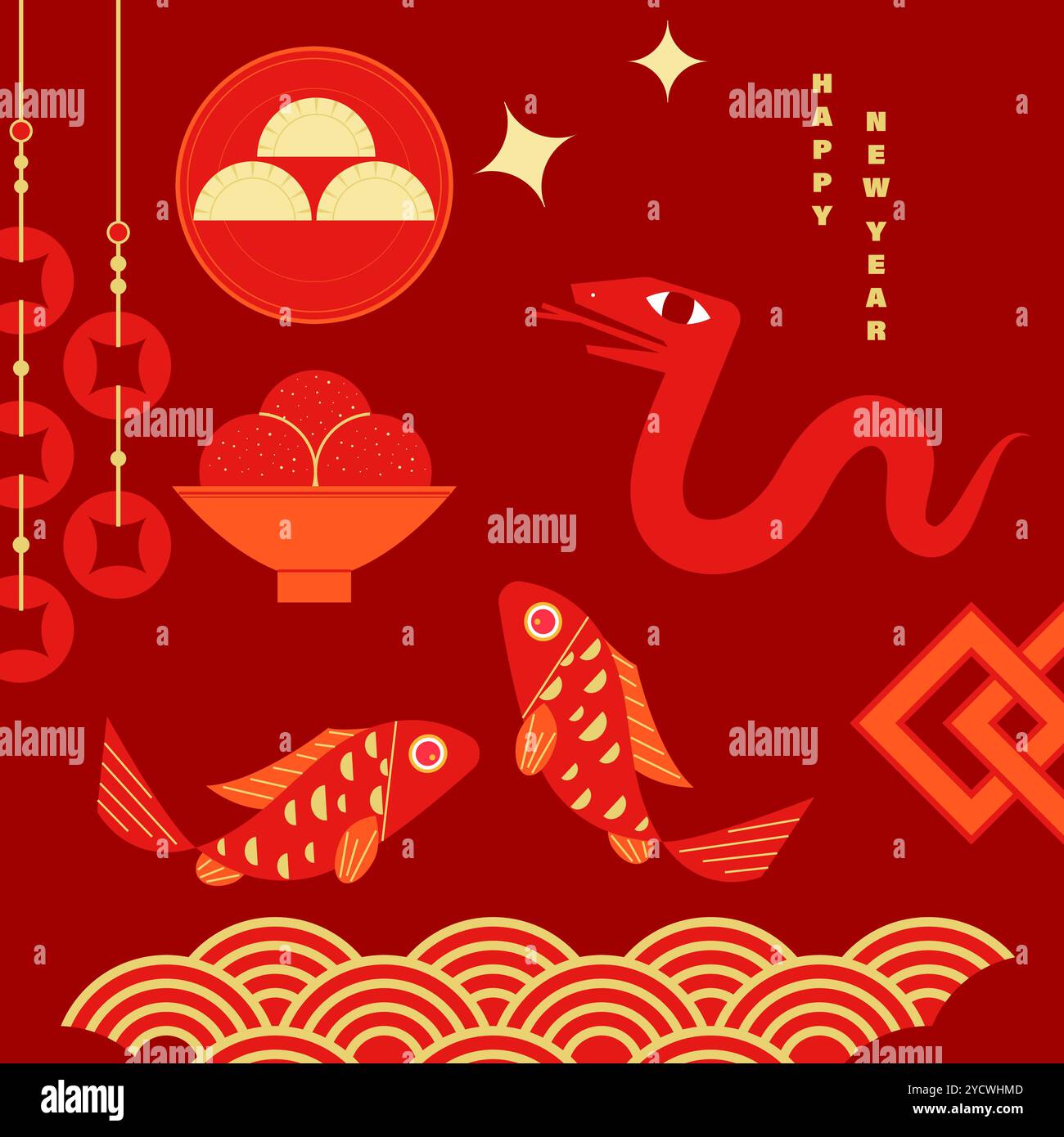 Illustration celebrating the Chinese New Year of the Snake, featuring a ...