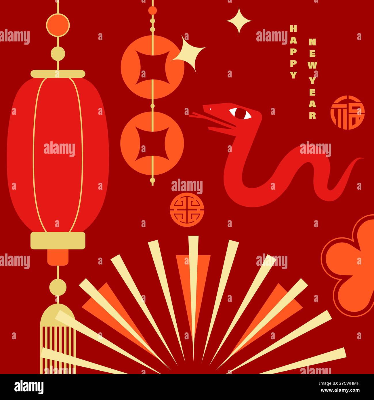 Illustration celebrating the Chinese New Year of the Snake, featuring a ...