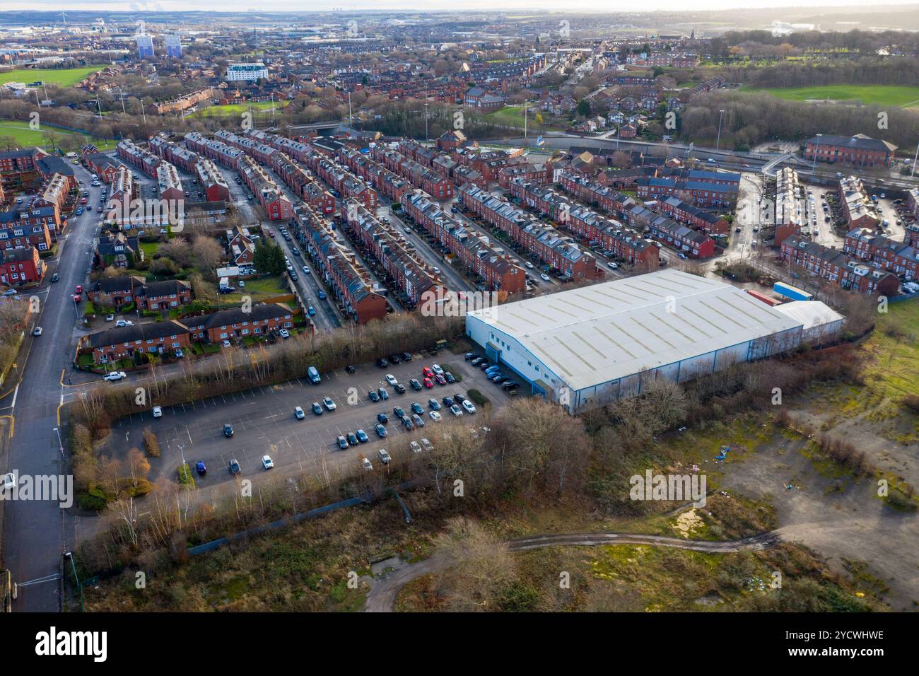 Aerial photo of the town of Hunslet in Leeds West Yorkshire in the UK ...