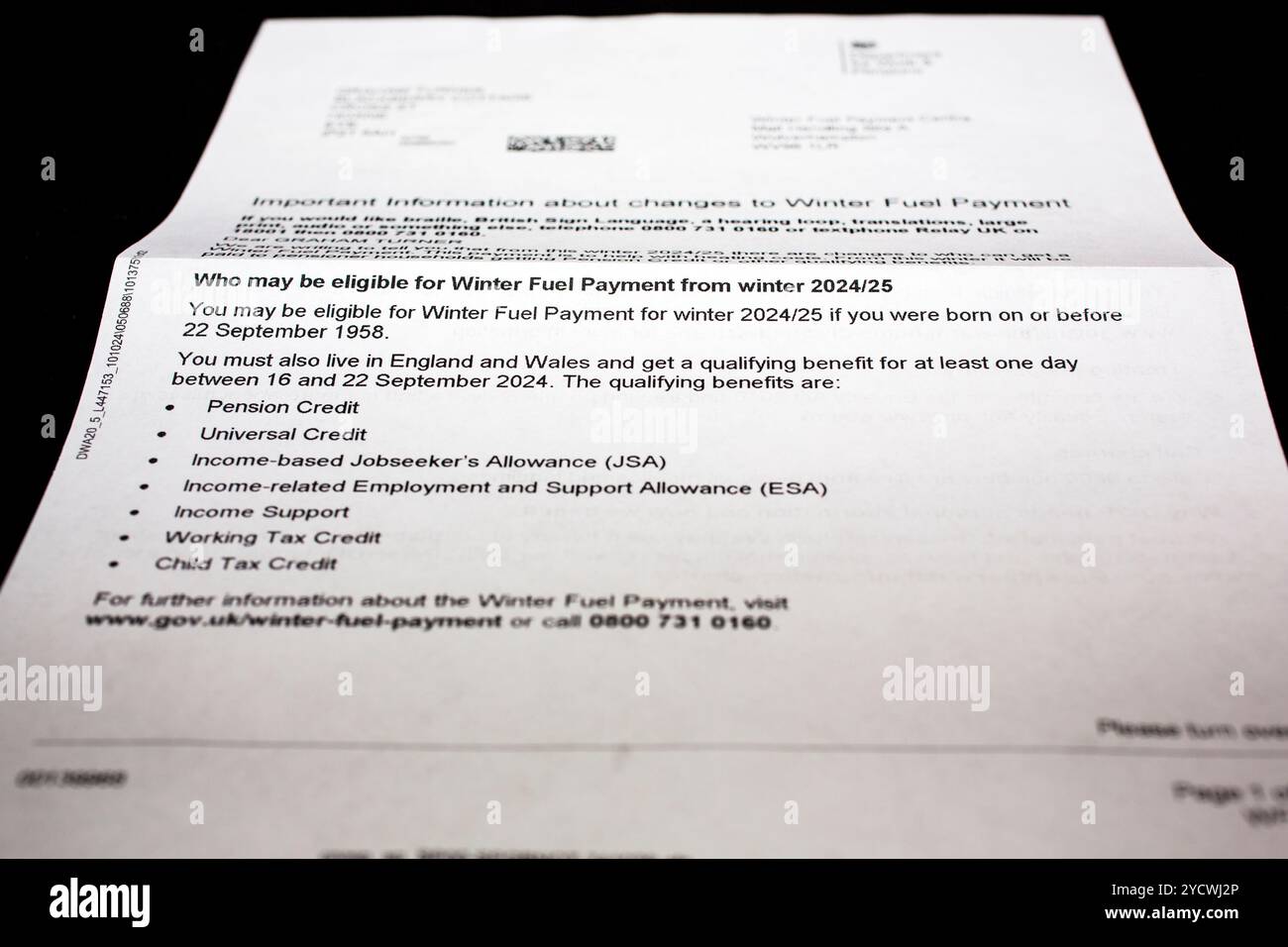 Winter fuel payment letter hi-res stock photography and images - Alamy