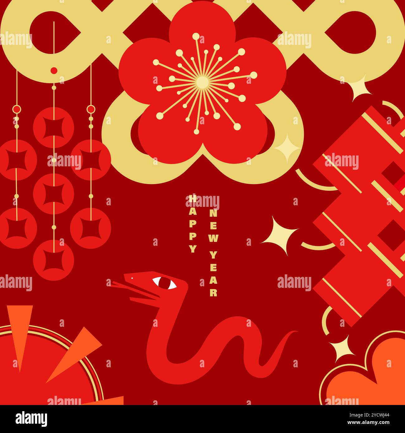 Illustration celebrating the Chinese New Year of the Snake, featuring a ...