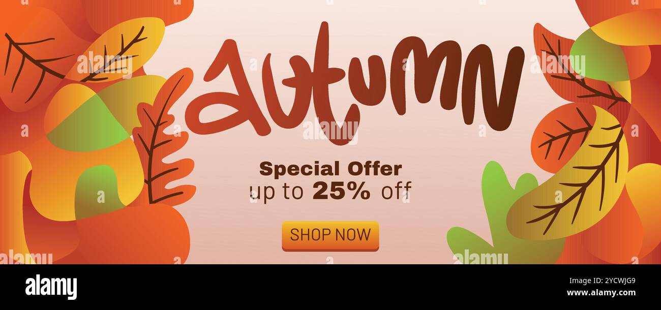 Fall Promotion Banner with Liquid Abstract Background and Leaf Details ...