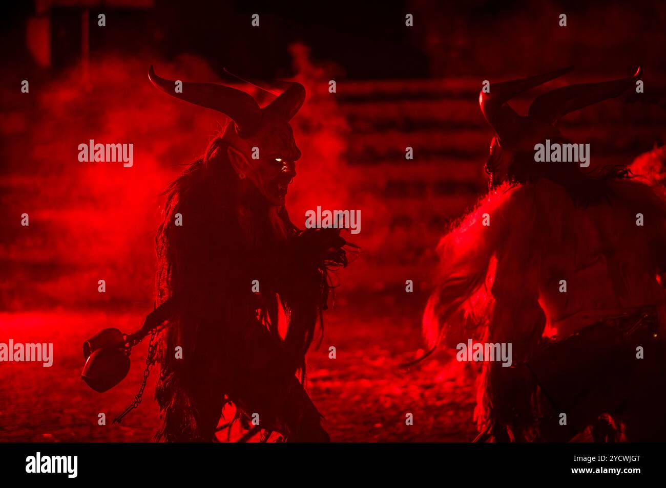Christmas devils. Krampus in the flames. Birth tradition of the ...