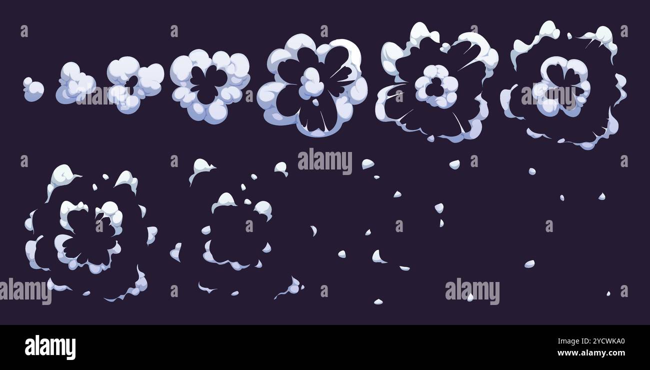 Smoke explosion game sprite or animated cloud steam of cartoon bomb ...