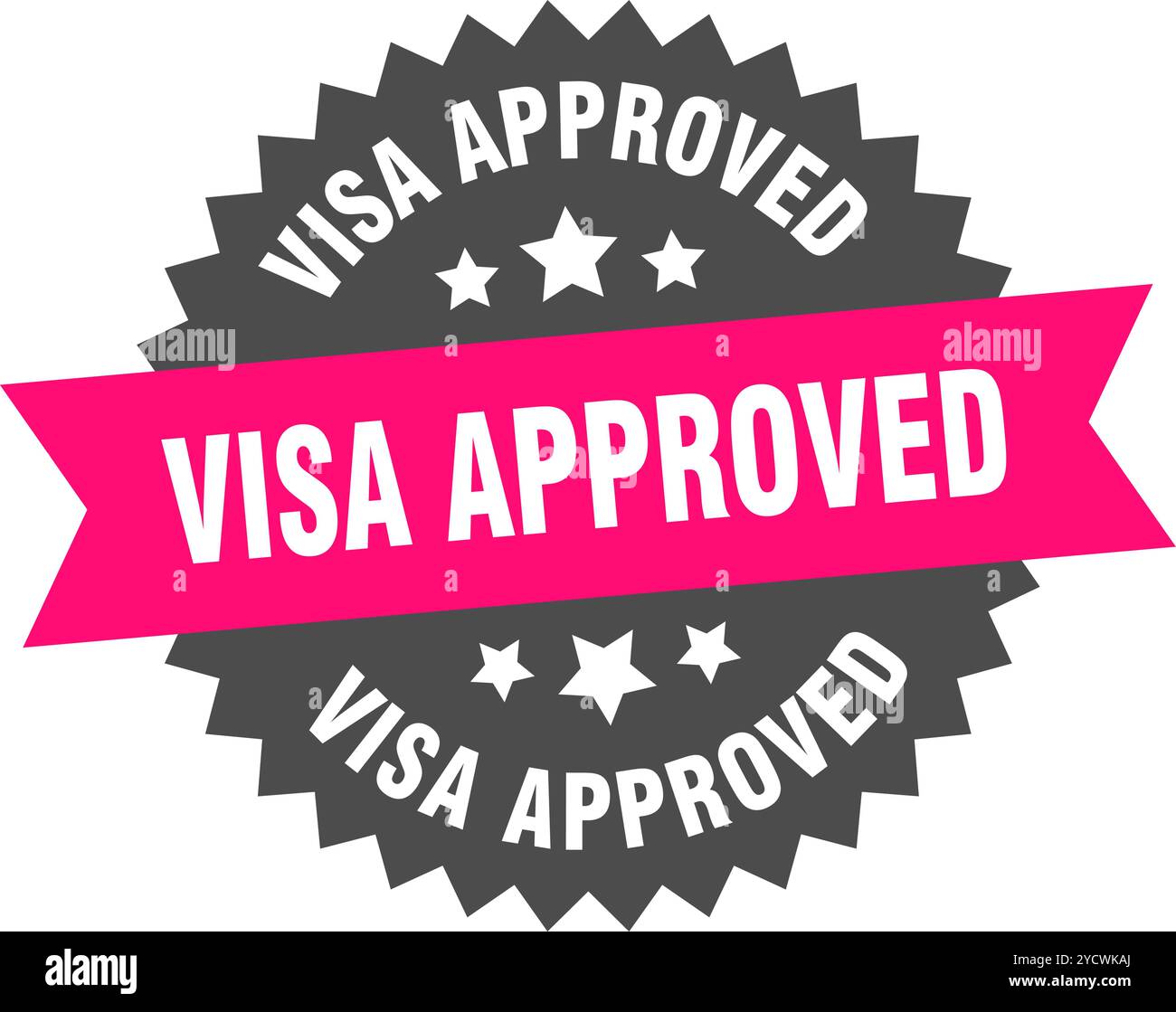visa approved round pink label isolated on transparent background. visa ...