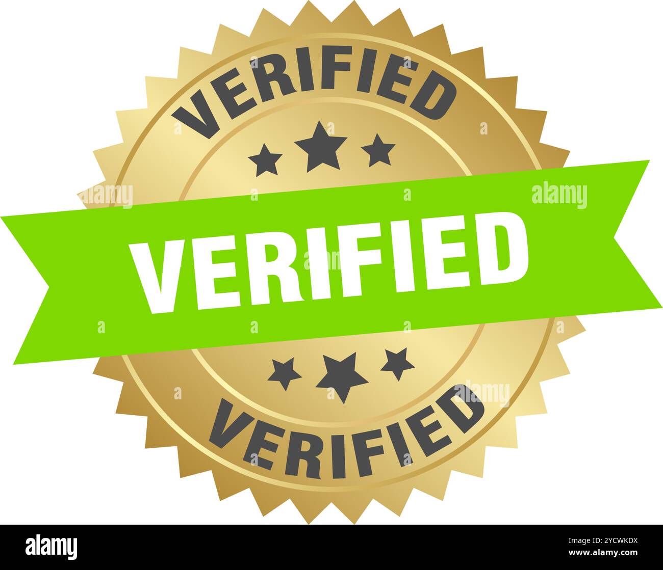 verified round green and gold label isolated on transparent background ...