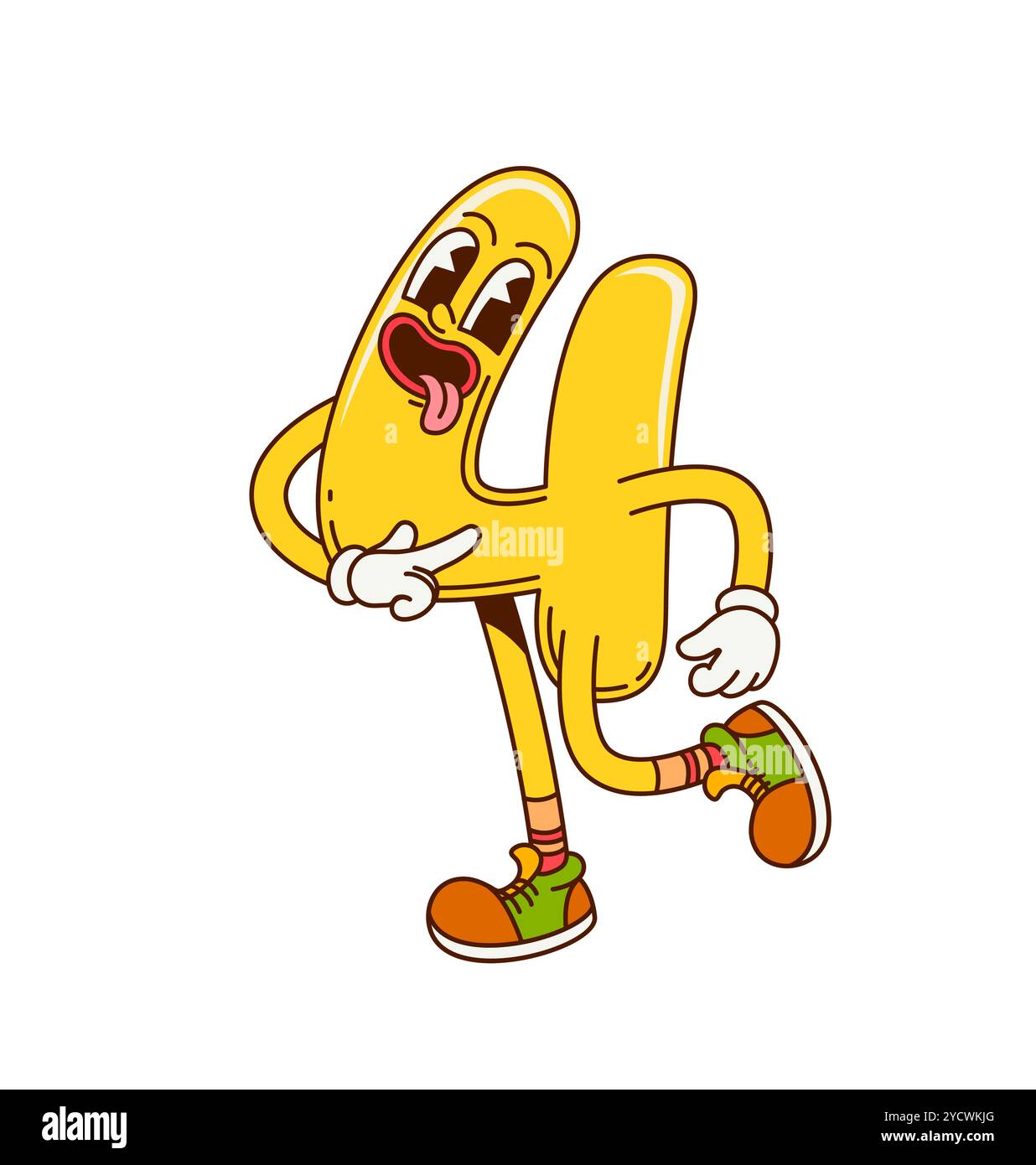 Groovy math number four character with funny face and silly smile ...