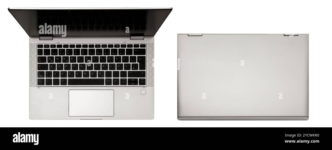 Modern light gray laptop with sleek design, isolated on white ...
