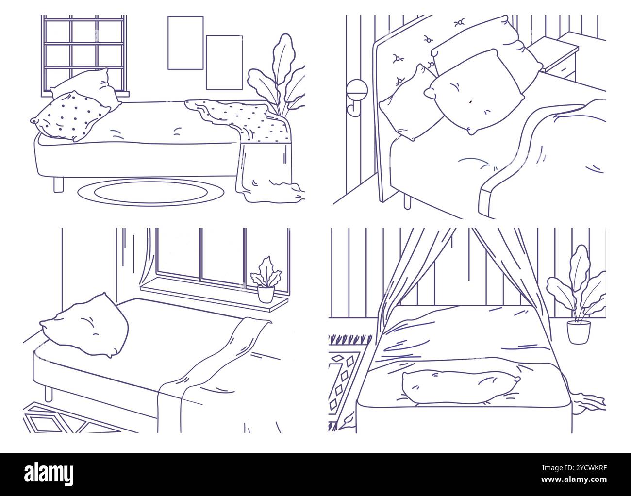 Home bedroom cozy design interior outline set Stock Vector Image & Art ...