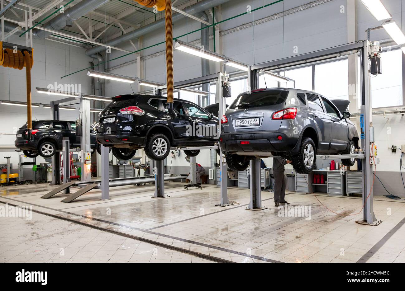 Inside in the auto repair service station of the official dealer Nissan ...