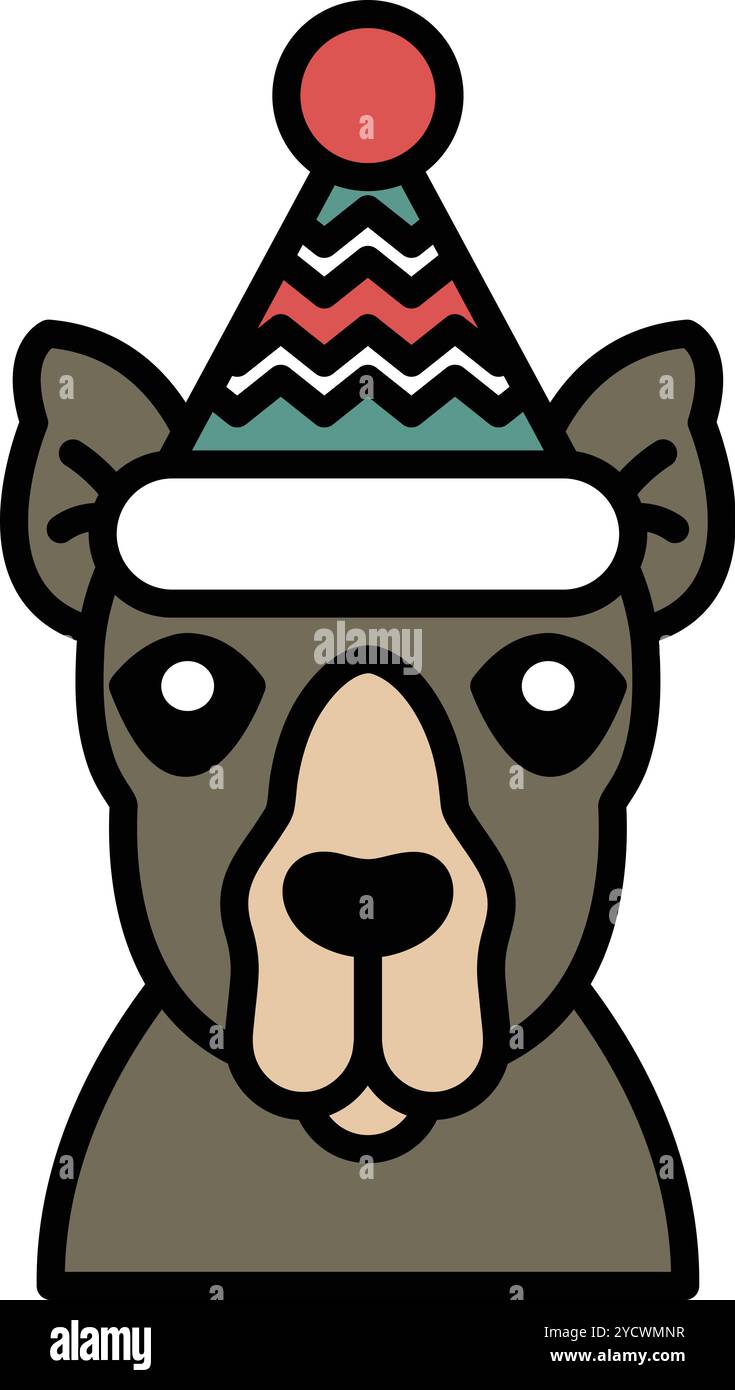 Illustration of a camel wearing a Christmas hat in line art style Stock ...