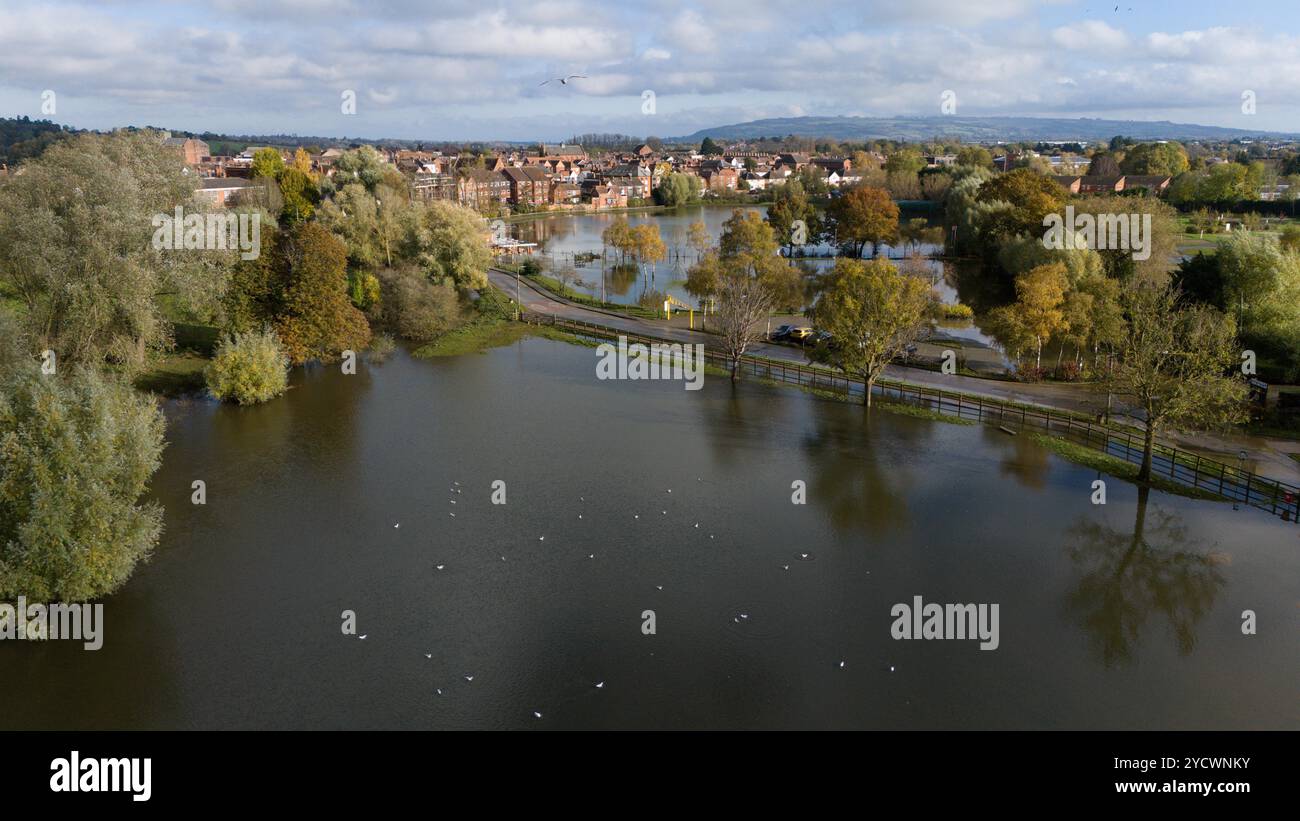 An aerial view showing receding flood waters in Tewkesbury ...