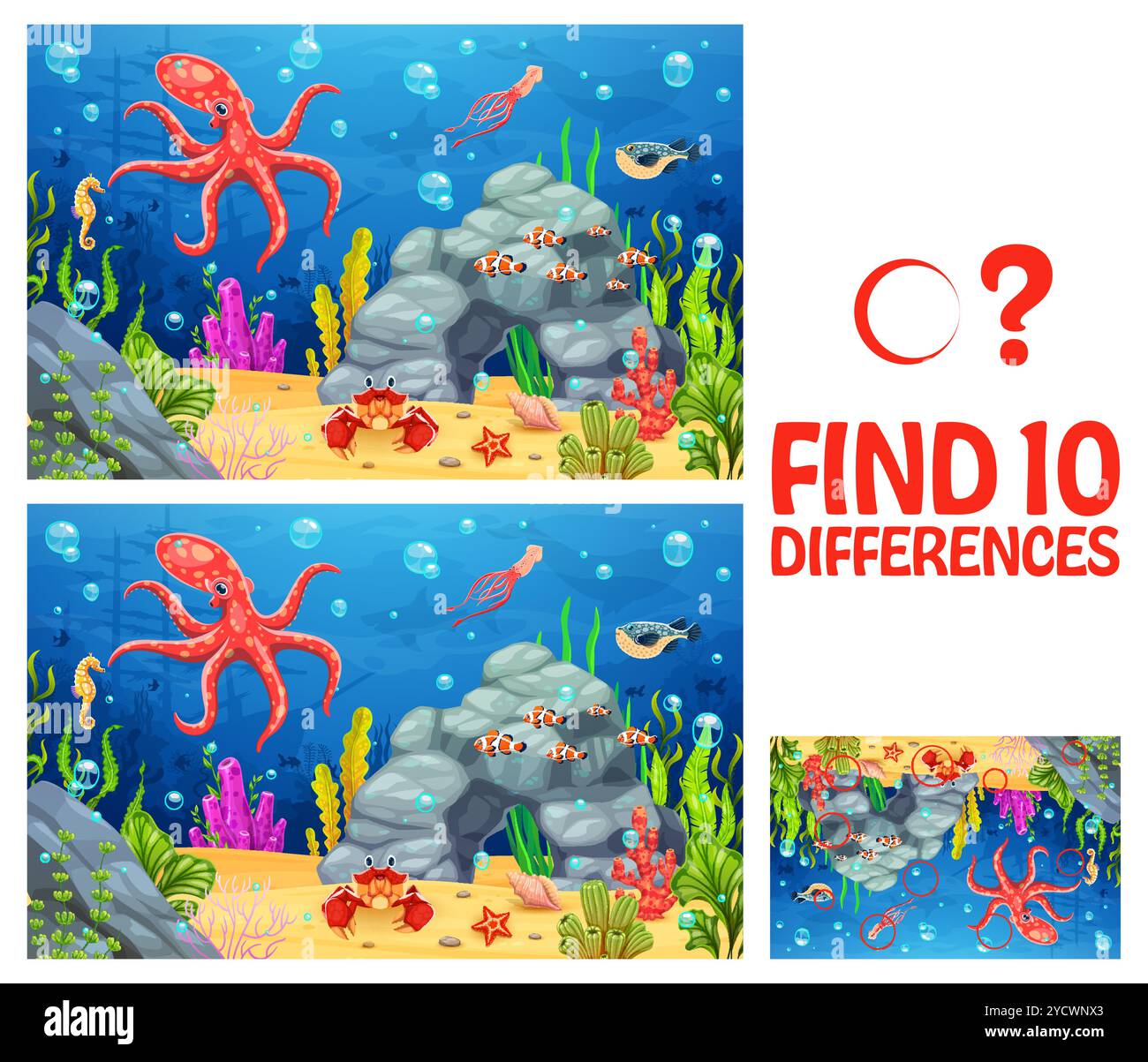 Find ten differences between sea animals at underwater landscape ...
