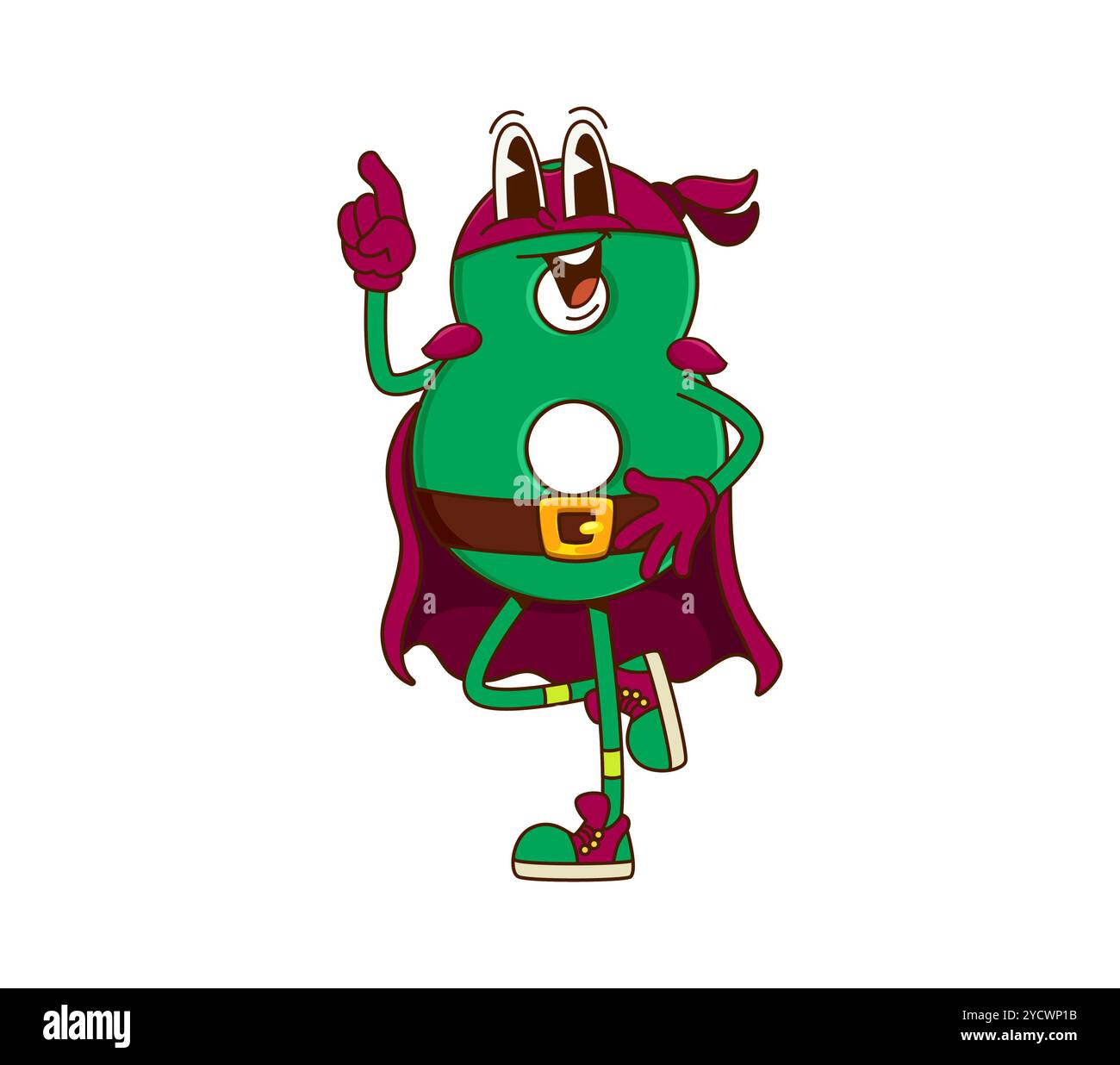 Cartoon groovy math number eight superhero character with expressive ...