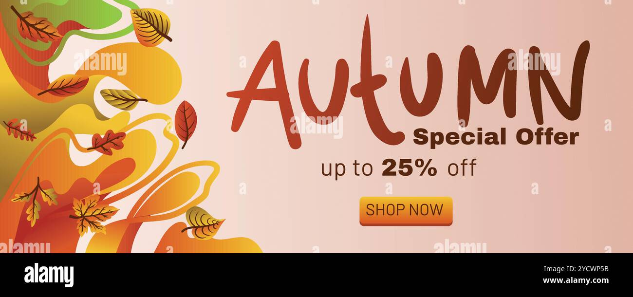 Autumn Sale Banner with Flowing Liquid Background and Golden Fall ...