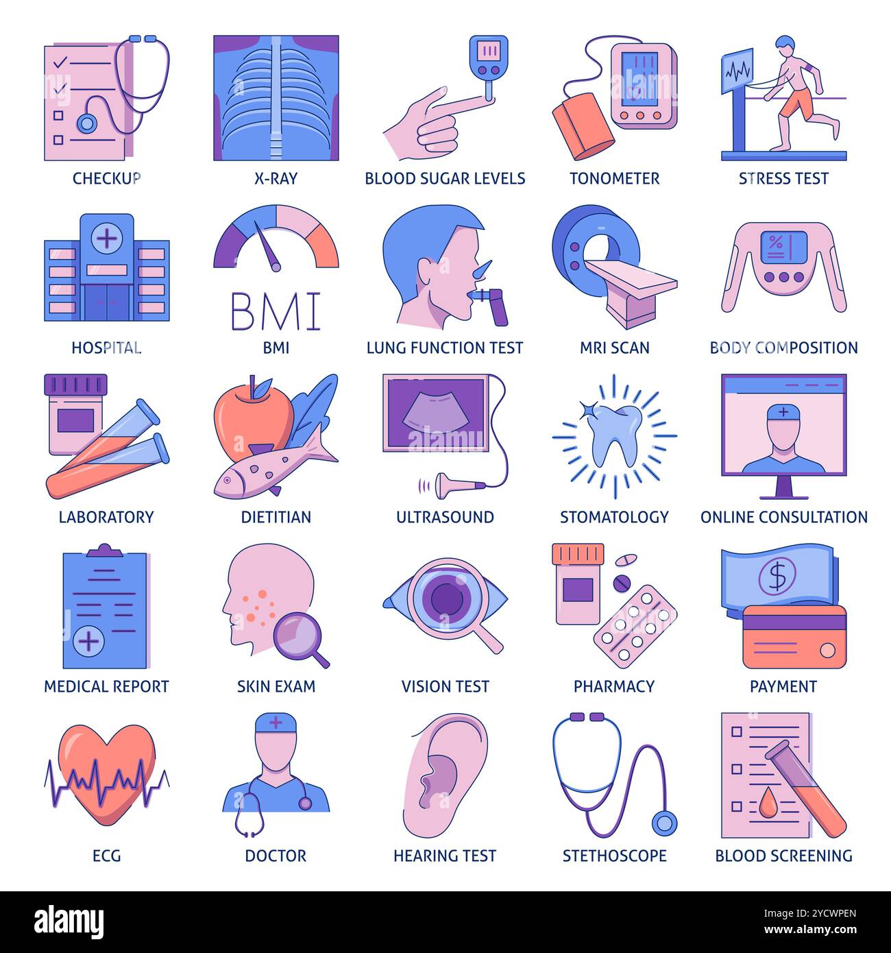 Health screening flat icon set. Vector illustration Stock Vector Image ...